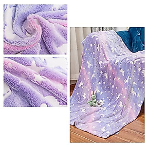 QH Unicorn Pattern2 Glow in The Dark Throw Blanket Luminous Unicorns Blanket-Fun, Cozy Fleece Throw Blanket Made for Great Gifts 60in x 50in