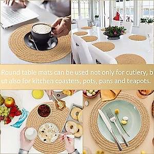 Amidaky Round Cotton Placemats Set of 4 Woven Place Mats 12 inch Washable Table Mats for Round Dining Table Jute