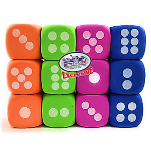 Deluxe Large 2.25" EVA Foam Dice (Pack of 12) with Bonus Matty's Toy Stop Storage Bag