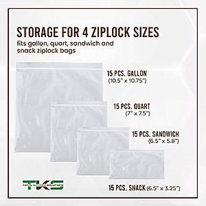 Ziplock Bag Organizer, Bamboo Kitchen Drawer Organizer, Drawer Divider for Snack, Sandwich & Gallon Bags, Kitchen Organizer with 60 Zip Lock Bags, 12x12 inch Box, Black -Total Kitchen Solutions