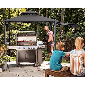ABCCANOPY Grill Gazebo with Extra Awning - 5'x11' Outdoor Grill Canopy BBQ Gazebo Barbecue Canopy with LED Lights for Backyard, Lawn and Patio (Dark Grey)