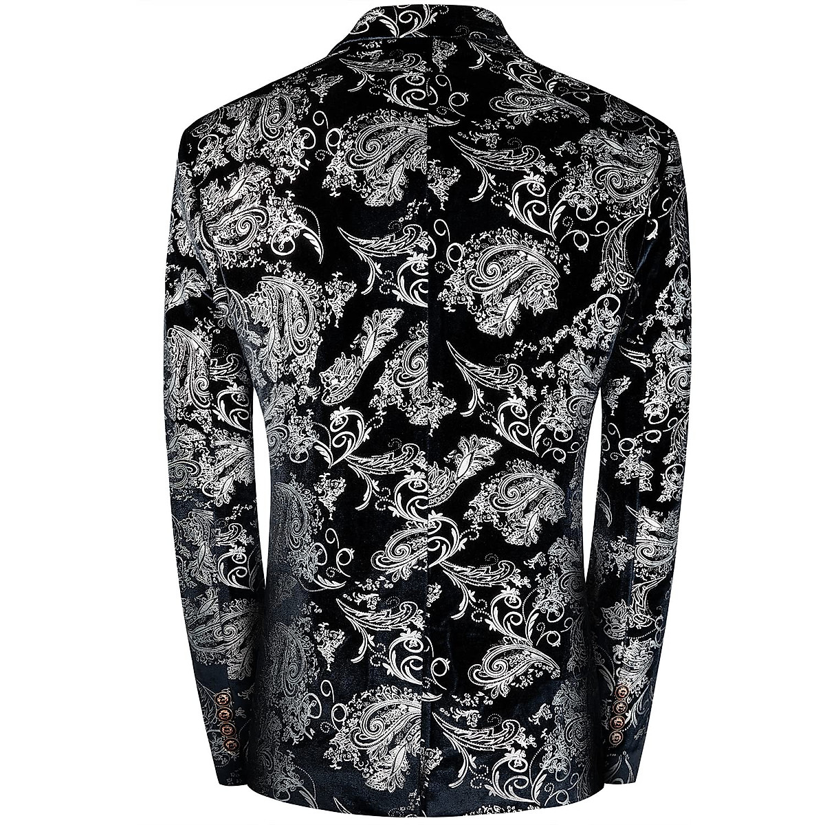 MAGE MALE Men's Dress Party Floral Suit Jacket Notched Lapel Slim Fit Two Button Stylish Blazer Black with Silver