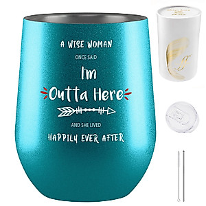 Fancyfams I’m Outta Here, Retirement Gifts for Women, Birthday Divorce Retirement Going Away Good Luck Gift, 12 oz Stainless Steel Wine Tumbler, Retirement Gifts (Outta Here - Turquoise)