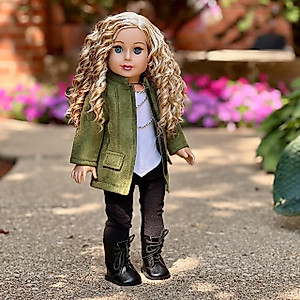 - Autumn Stroll - 4 Piece Outfit for 18 Inch Doll - Green Coat, White Blouse, Black Velvet Leggings, Black Boots (Dolls Not Included)