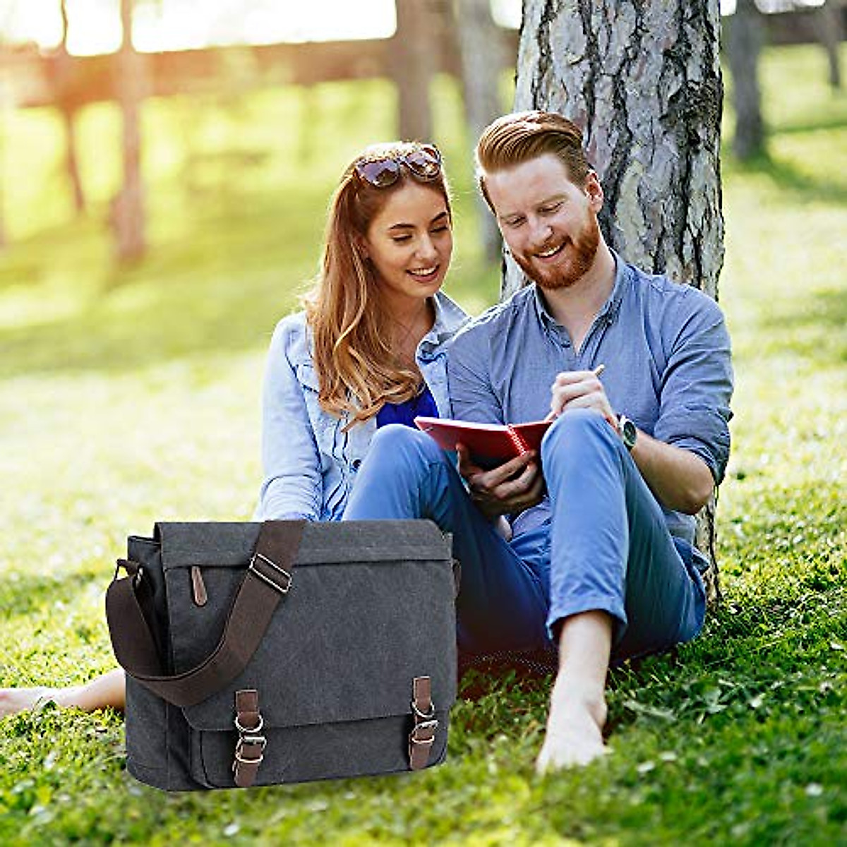 Messenger Bag for Men and Women, Retro Canvas Shoulder Bag Satchel For College fit 15.6 Inch Laptop (Black)