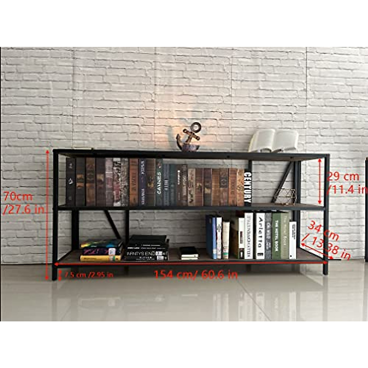 Industrial Bookshelf 3 Shelf Bookcase,Rustic Farmhouse Book Shelves,Solid Wood Three Tier Open Bookcase ,Industrial Wood and Black Metal Bookshelves, Industrial Bookshelf for Living Room Home Office