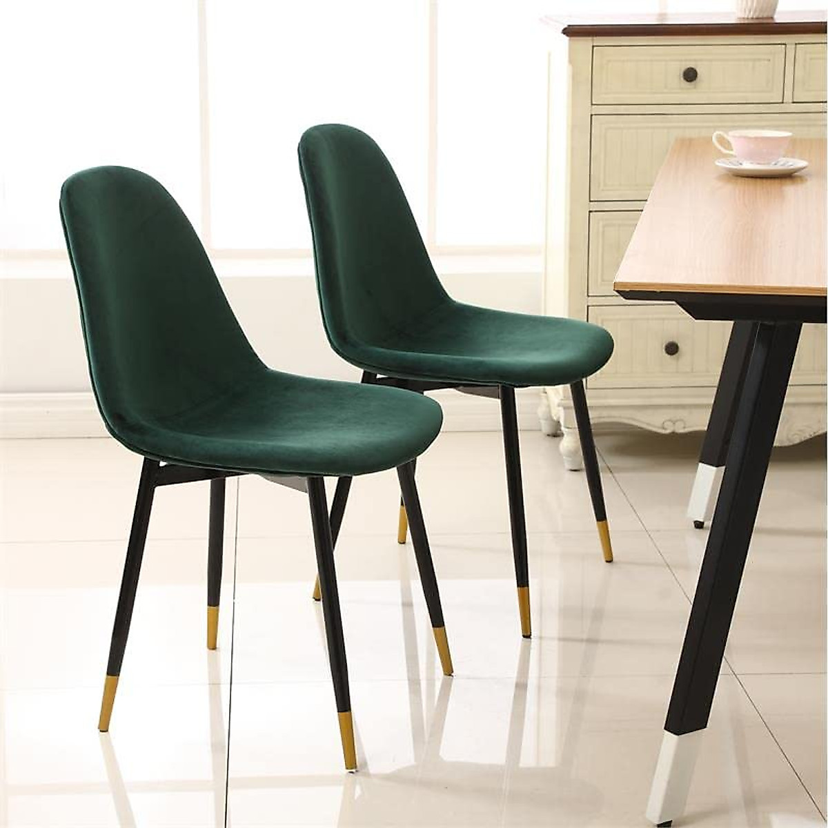 Roundhill Furniture Lassan Contemporary Fabric Dining Chairs, Set of 4, Wood, 22.25"D x 17.25"W x 33.25"H, Green