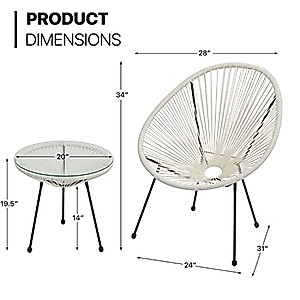 MoNiBloom 3 Piece Outdoor Acapulco Set All-Weather Patio Balcony Conversation Bistro Outside Set with Glass Top Table and 2 Chairs for Indoor Patio Lawn Garden, Weight Capacity 250 lbs, White