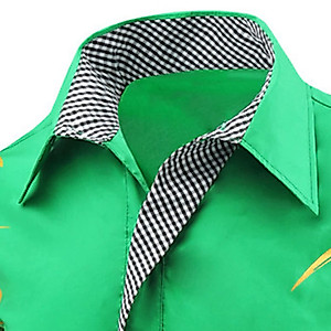 Mens Print Button Down Dress Shirt Shiny Golden Printed Long Sleeves Shirts Casual Floral Nightclub Shirt Costume (Green,XX-Large)