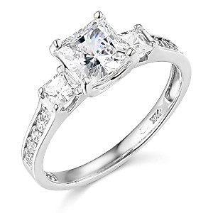 TWJC Wedding Collection 14k Solid White Gold 1.75 Ct. 3 Stone Princess Cut Engagement Ring Band - Size 7