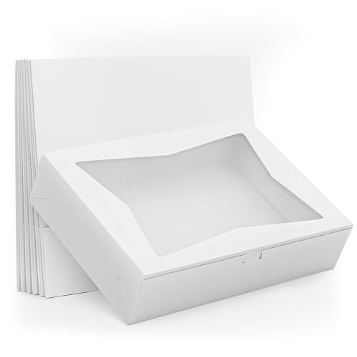 10 Pcs Half Sheet Cake Boxes 19x14 In - White Bakery Boxes with Window, Glossy Finish and Flip Top - Strong Cardboard, Easy Assemble, Secure Transport, Great for Cookies, Cakes, Donuts, and Gifting