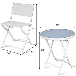 S AFSTAR 3-Piece Bistro Set, Folding Chairs and Table for Indoor Outdoor Patio Balcony Garden Poolside (White)