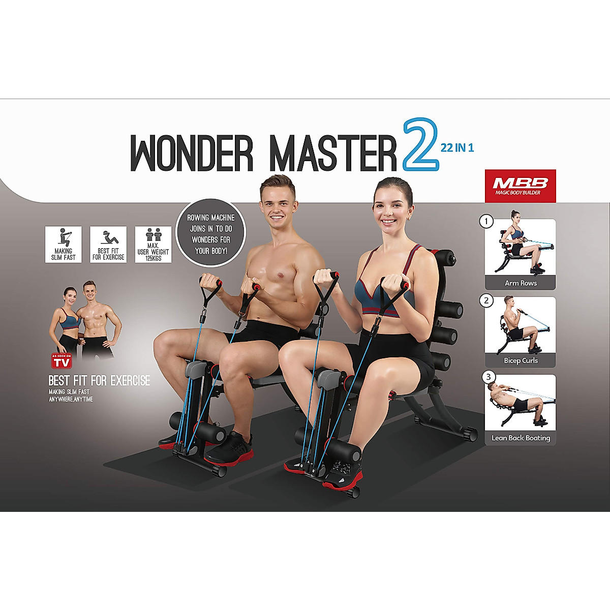 MBB 22 in 1 Wonder Master Core & Abdominal Workout Chair,Foldable & Adjustable Rowing Machine,22 Ways to Exercise,Fitness Equipment for Home Gym Sports