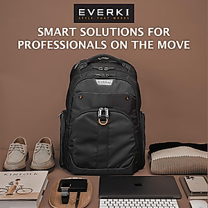 EVERKI Atlas Business Laptop Backpack, 13-Inch to 17.3-Inch Adjustable Compartment, Men or Women, Travel Friendly (EKP121), Black