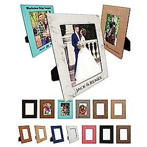 Griffco Supply Leatherette Personalized Picture Frame - Custom photo frame available in tons of colors - Up to 3 lines of text engraved (4x6 Portrait, Black w/silver text)