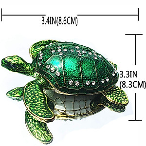 Waltz&F Sea Turtle Crystal Studded Pewter Jewelry Trinket Box Bejeweled Hand-painted Ring Holder Mother`s day Gift
