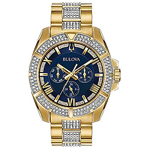 Bulova Men's Crystals Phantom Gold Tone Stainless Steel 6-Hand Multi-Function Quartz Watch Style: 98C128