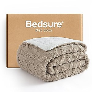 Bedsure Sherpa Fleece Blanket Twin Size for Bed - Fuzzy Soft Cozy Cable Throw for Couch, Thick Warm Blankets for Winter, Beige, 60x80 Inches