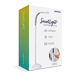 Verilux SmartLight Full Spectrum LED Modern Floor Lamp with Adjustable Brightness, Flexible Gooseneck and Easy Controls - Reduces Eye Strain and Fatigue - Ideal for Reading, Artists, Craft (White)