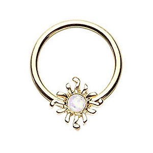 Amelia Fashion 16GA Blazing Glitter Opal Sun Captive Ring for Cartilage, Lip, Septum & More 316L Surgical Steel (Choose Color) (Steel/White)