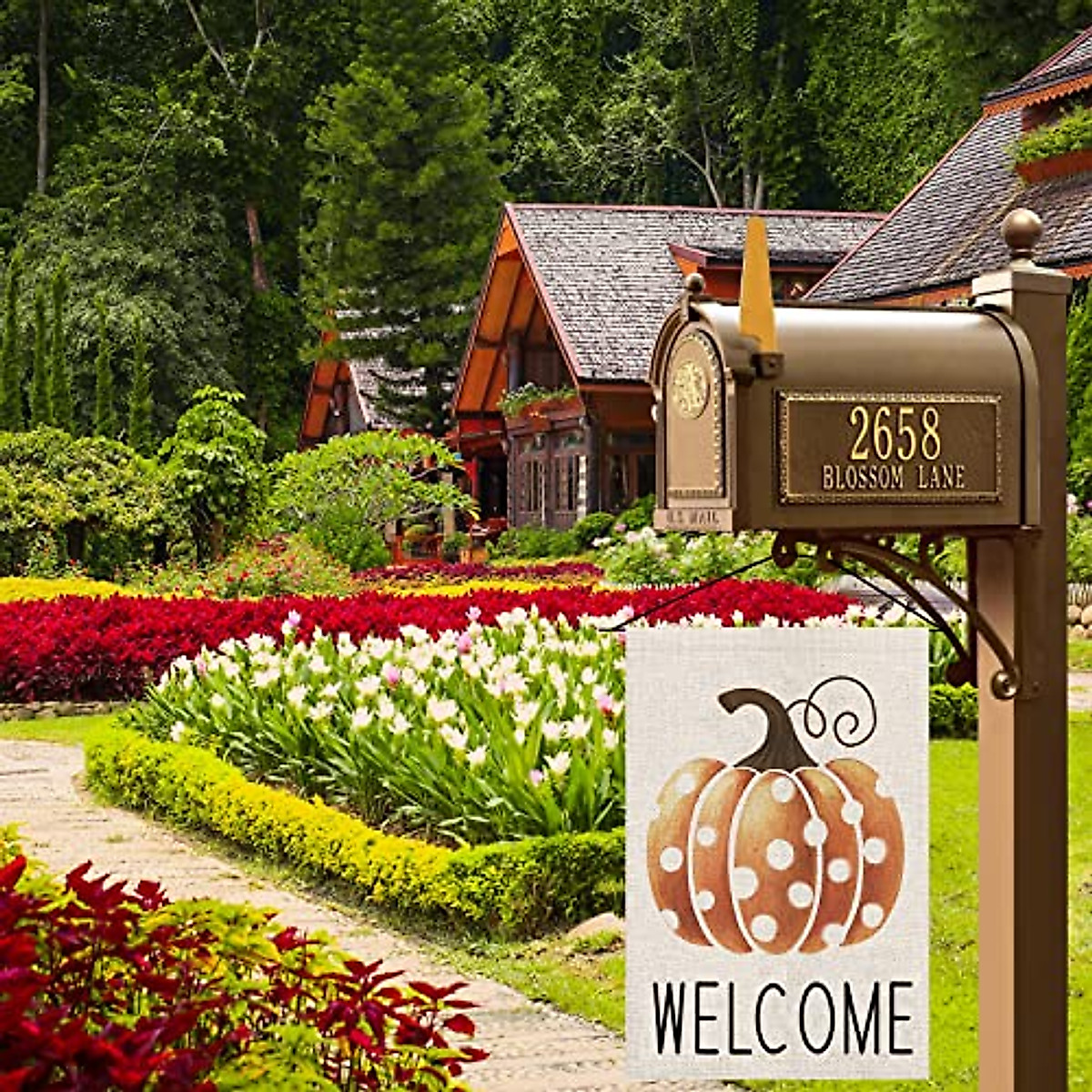 Fall Garden Flag，Welcome Pumpkin Fall Flag 12X18inch，Double Faced Linen Material ，Outdoor Fall Decor，Farmhouse Welcome Banner Pumpkin Decor