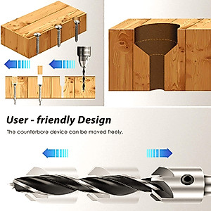 KEWAYO Countersink Drill Bits Set - 7Pcs High-Speed Steel Counter Sink Bits for Woodworking Carpentry, Includes 1 Free Hex Key Wrench