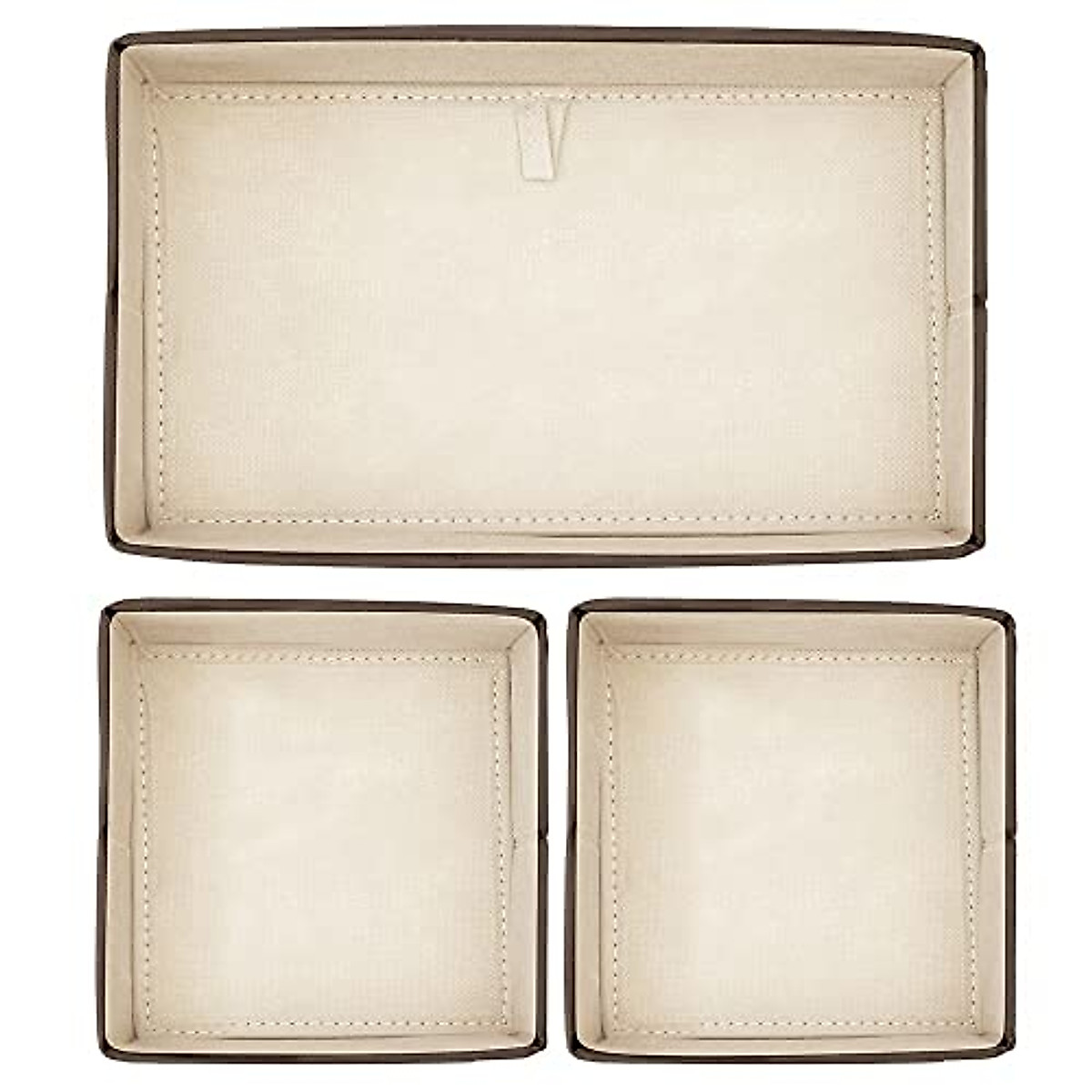 mDesign Fabric Dresser Drawer and Closet Storage Organizer Bin for Bedroom - Holds Lingerie, Bras, Socks, Leggings, Clothes, Purses, Scarves, Lido Collection, Set of 3 - Cream/Espresso Brown