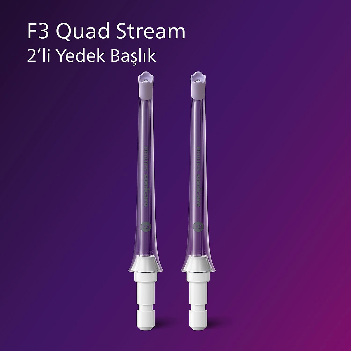 Philips Sonicare Quad Stream F3 Oral Irrigator Nozzle Twin Pack - Oral Water Flosser use with Philips Sonicare Cordless Power Flosser (Model HX3062/00) Purple