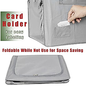 Clothes Storage Box Bins Stackable Foldable Organizer,Sturdy Handles with Metal Frame for Clothing Bedding Shelves,Closet Container with Clear Window Zipper and Label Holder (Gray,Small-40L x3 Pack)