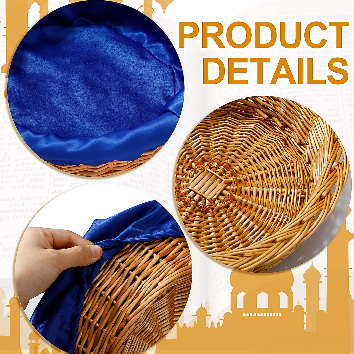 FillTouch 4 Pcs 12 Inches Round Offering Baskets for Church Wicker Basket with Removable Liner Rattan Collection Receiving Storage Basket Woven Bread Basket for Church Communion Supplies
