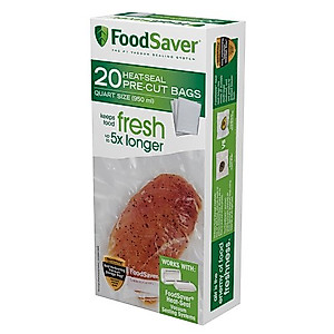 FoodSaver 1-Pint Precut Vacuum Seal Bags, 28 Count, Clear & 1-Quart Precut Vacuum Seal Bags with BPA-Free Multilayer Construction for Food Preservation, 20 Count