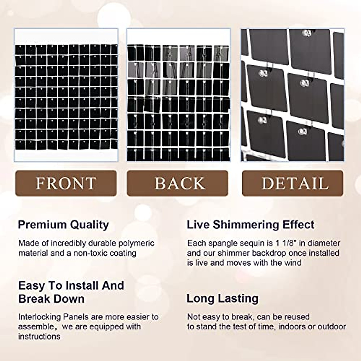 Ayfjovs 24 PCS Black Shimmer Wall Panels Sequin Shimmer Wall Backdrop, Black Back Drops Pack for Party Decorations Birthday Wedding & Engagement Anniversary Home Decor