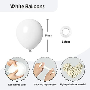 FOTIOMRG 120pcs 5 inch White Balloons, Small White Latex Party Balloons Helium Quality for Birthday Graduation Baby Shower Wedding Bridal Bachelorette Party Decorations (with White Ribbon)