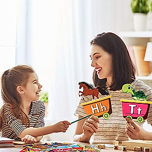 37 Pieces Train Alphabet Bulletin Board Display Set, Early Learning Bedroom Nursery Playroom Decorations and 120 Pieces Glue Point Dots for Kids and Teens Rooms and Classrooms Decoration