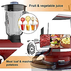 Nurxiovo 3 in 1 Stand Mixer, 850W Tilt-Head 6.5QT Kitchen Food Mixer, 6 Speed with Pulse Electric Mixer, Multifunction Standing Mixers, Meat Blender and Juice Extracter Red