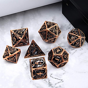 DND Dice Set Polyhedral Metal Dice Dungeons and Dragons Ttrpg Role Playing Game D&D Dice Set 7pcs D8 D4 D12 D20 & D10(Random distribution color Ancient-leaden Grey or Ancient red copper)