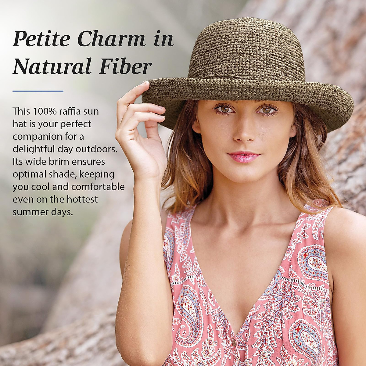 Wallaroo Hat Company – Women’s Petite Catalina Sun Hat – Wide Brim Natural Fiber and Adjustable Sizing for Smaller Crown Sizes – Chic Hat for Garden Parties, Beach Days and Outdoor Events (Natural)