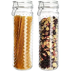 Yesland 2 Pcs 60 Oz Glass Food Storage Jar Canister with Airtight Seal Lid - Large Noodle Holder/Spaghetti Storage Container - Cereal Containers for Kitchen Canning, Pasta, Sugar, Beans and Spice