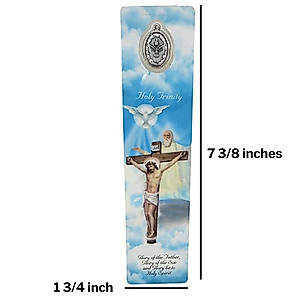 The Holy Trinity Bookmark with Medal and Prayer on Back, Catholic Saints Religious Bookmarks for Journals, Books, and Bibles, Glory of The Father, Son, and Holy Spirit, 7 3/8 Inches