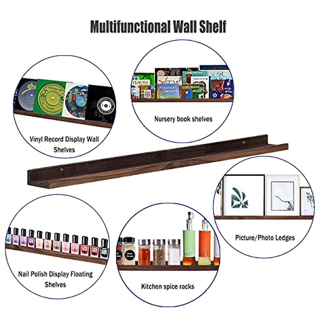 AZSKY 36 Inch Wall Mounted Floating Shelves for Home Decoration,Picture Display Wall Ledge Shelf for Bedrooms,Office,Living Room, Kitchen, Deep Walnut Wood Wall Shelf,3 Same Sizes