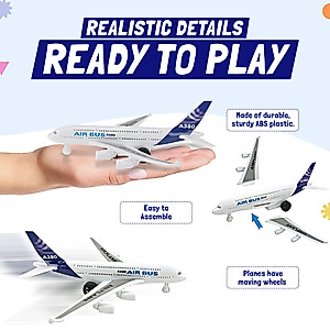 57 PCS Commercial Airport Playset with Airplane Toys, Play Vehicles, Fire Trucks, Police Cars & Figures, and Accessories in Storage Bucket for Kids Imaginative Play