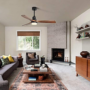 Sofucor 52 inch Solid Wood Ceiling Fan with Lights and Remote, Low Profile Brown Black Ceiling Fan with 3 Downrod, Outdoor Indoor Modern 3 Blade Ceiling Fan for Living Room Bedroom Farmhouse Patio