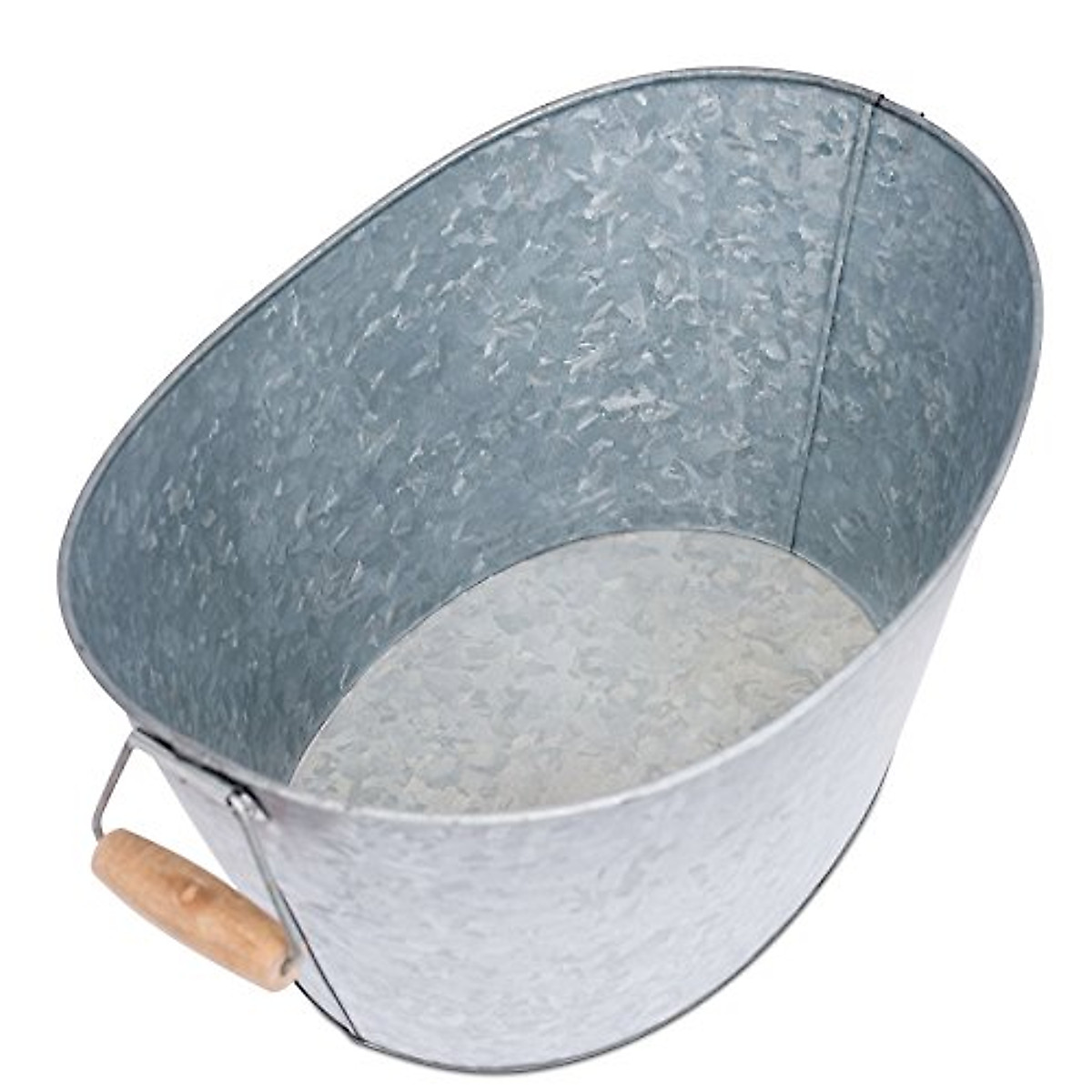 BirdRock Home Galvanized Beverage Tub, Caddy and Tray Set - 3 Piece - Party Tray Platter Drink Holder - Silverware Caddy - Wooden Handles