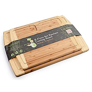 Greener Chef Organic Bamboo Cutting Board for Kitchen with Built-In Compartments and Juice Groove - Wooden Chopping Board for Meat, Cheese Charcuterie Board with Handles, (Medium and XL)