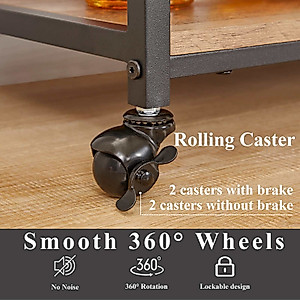 FATORRI Bar Cart for The Home, Industrial Rolling Wine Cart and Liquor Serving Carts on Wheels, Rustic Beverage Cart and Drink Trolley with Wine Rack and Glasses Holder (Rustic Oak)