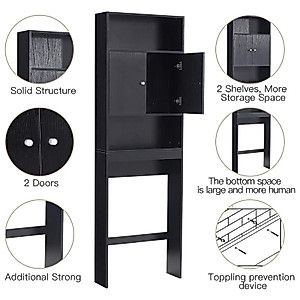 Nicemoods Bathroom Over The Toilet Storage Cabinet, 77'' Taller Bathroom Organizer Shelf Space-Saving Collect Cabinet with Shelves and Double Doors(Black)