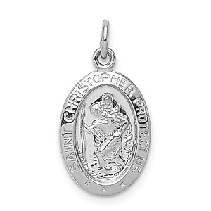 Sterling Silver Rhodium-plated Saint Christopher Medal 22mm 10mm style QC5617