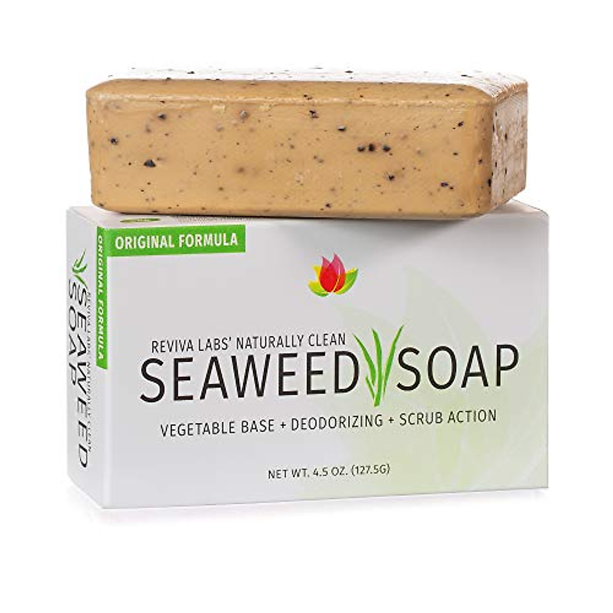 Reviva Seaweed Soap - 6 Pack - Organic Seaweed Face Scrub and Exfoliating Body Scrub Soap Bar - 4.5 oz. Vegetable Base Natural Bar Soap and Seaweed Bath Detox Soap Made in the USA
