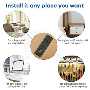 Recessed Power Strip with PD 20W USB C, Desk Outlet with 2 USB-A and 1 USB-C Ports, Recessed Power Socket Charging Station, Furniture Outlet for Drawer, Side Table, Sofa Table, 6.56FT Cord Flat Plug