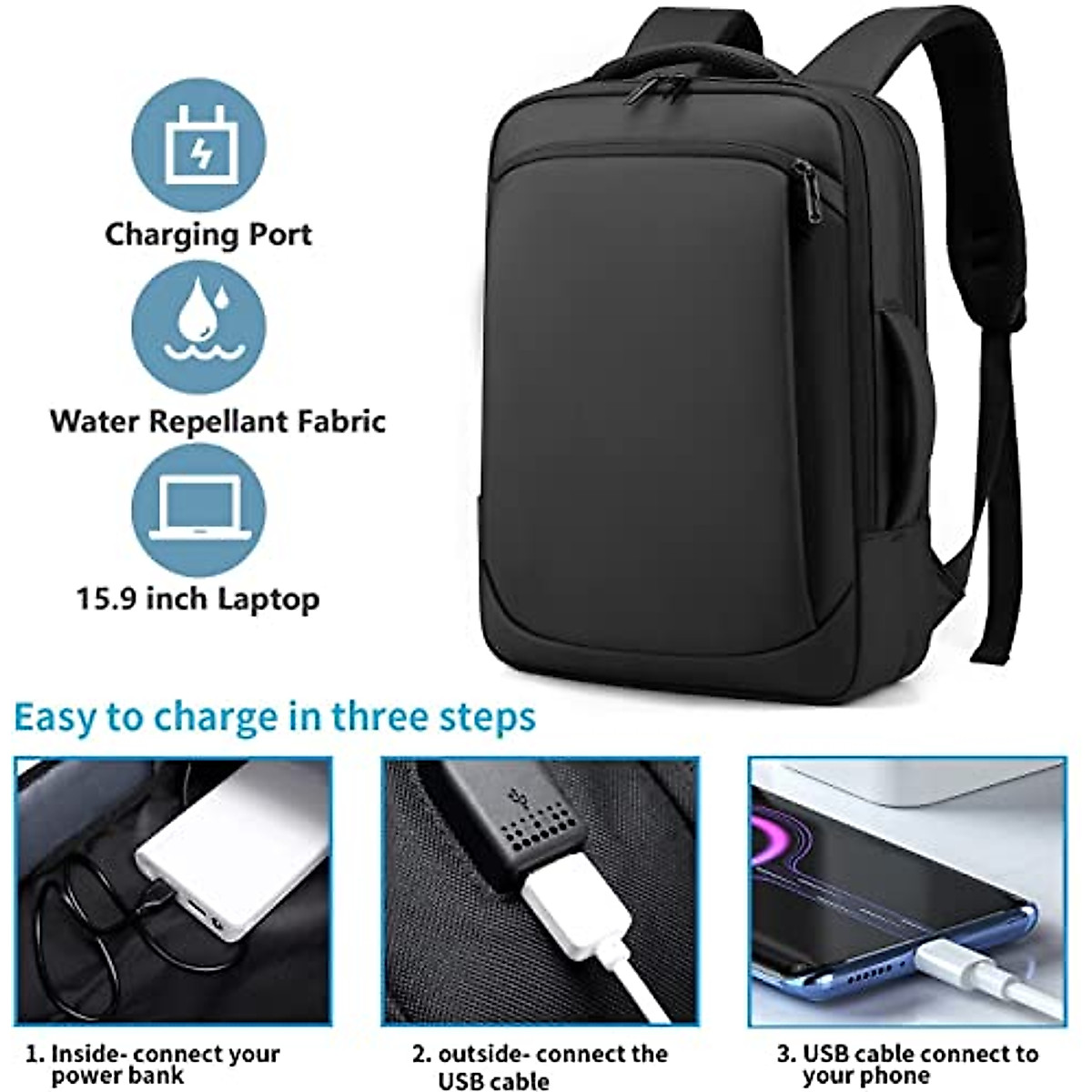 Travel Laptop Backpack,Business Anti Theft Water Resistant Laptop Backpack with USB Charging Port,Durable Fashion College School Computer Bag for Men,Casual Daypack Fits 15.6'' Notebook & Tablet